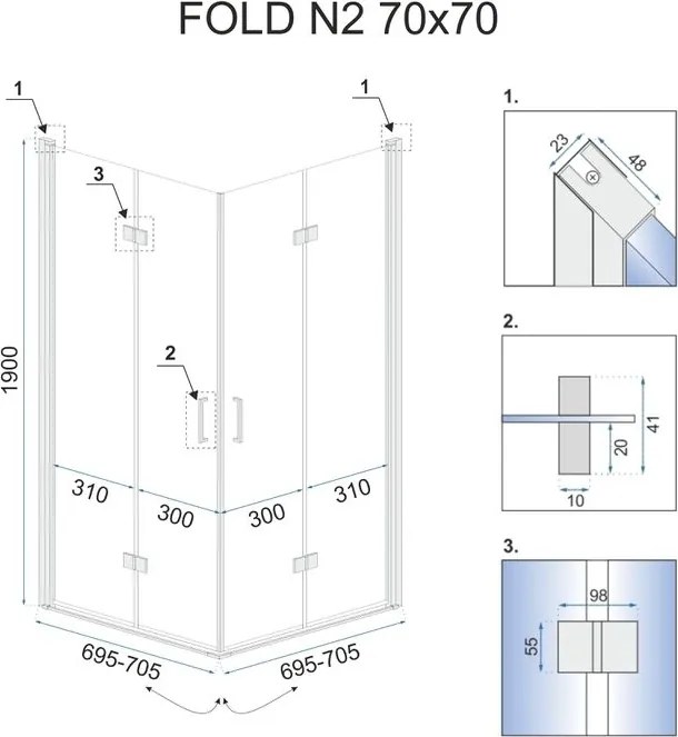 Rea - FOLD N2 skládací sprchový kout 70 x 70 cm, čiré sklo, REA-K1950