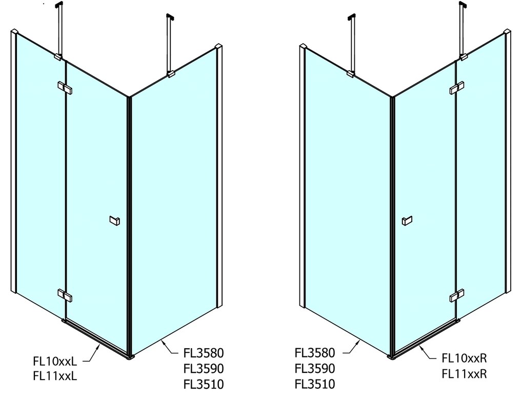 Polysan FORTIS LINE čtvercový sprchový kout 1000x1000 mm, rohový vstup FL1010LFL1010R