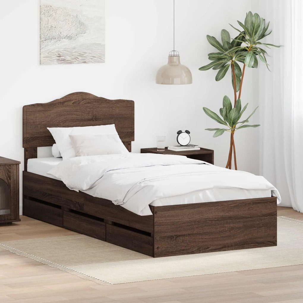 Rám postele se zásuvkou Hnědý dub 100 x 200 cm Inženýrské dřevo 3413039