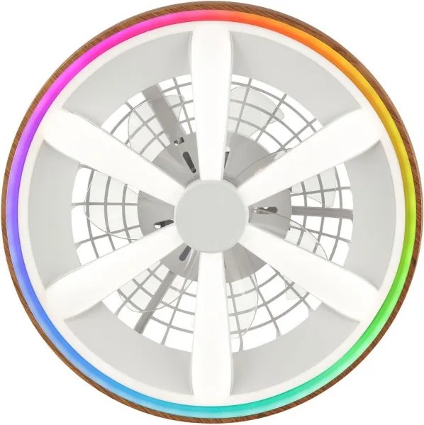 Brilliant G80935/76 Stmívatelné LED svítidlo GAIANO dekor DŘEVO, reverzní VENTILÁTOR LED RGB