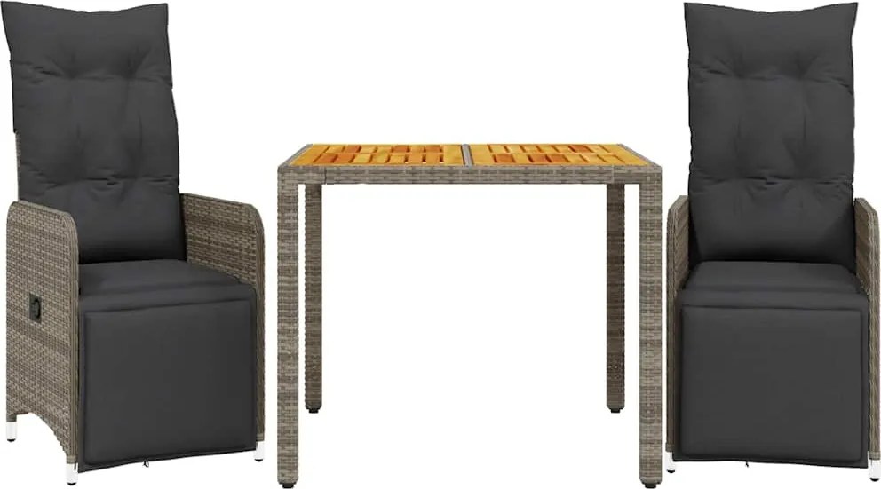 3dílný zahradní bistro set s poduškami šedý polyratan 3277157