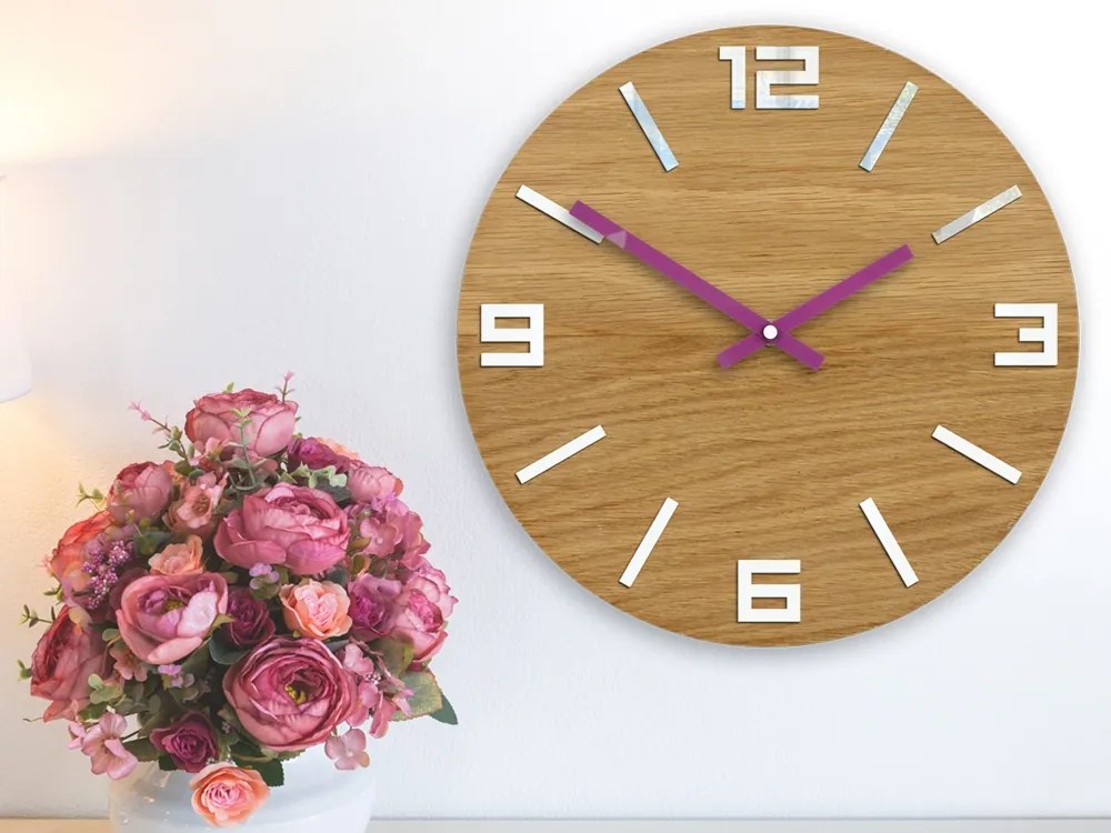 Nástěnné hodiny Arabic Wood hnědo-fialové