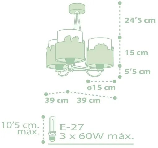 Dalber 61717H - Dětský lustr SWEET LOVE 3xE27/60W/230V zelená