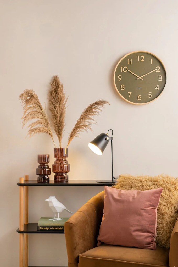 Nástěnné hodiny Pure s rámem ze dřeva 40 cm olivové