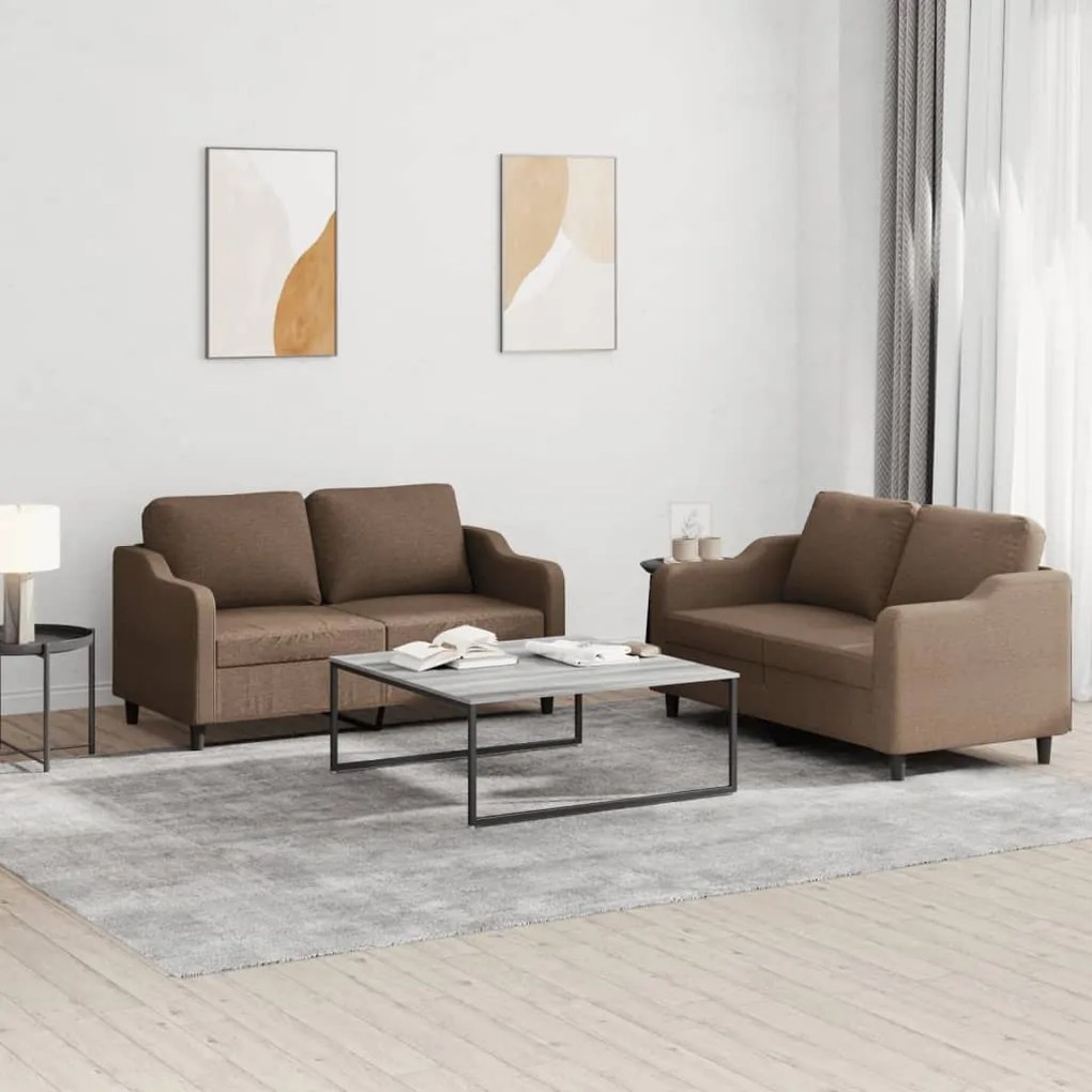 2dílná sedací souprava s poduškami hnědá textil 3201805