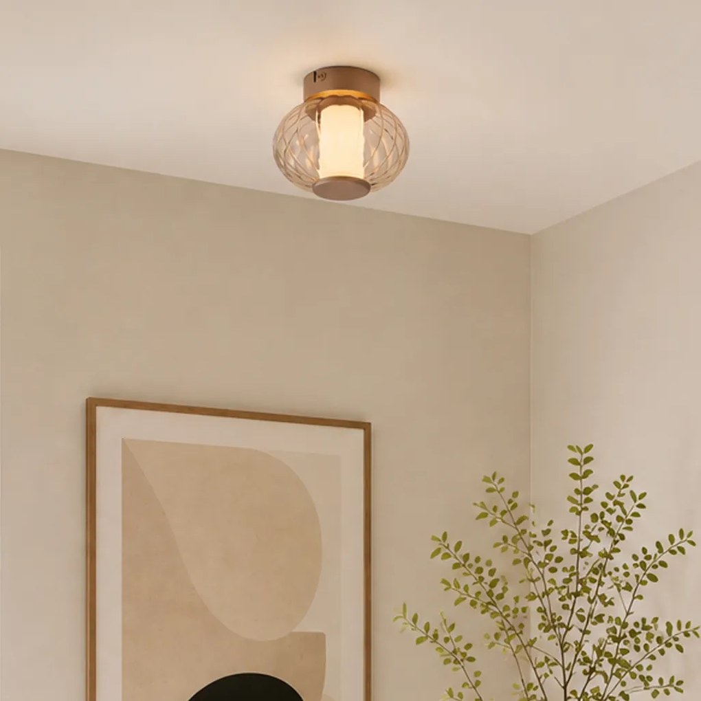 Margherite Designer Brass Ceiling Lamp, 18cm, with Amber Glass & Integrated 3-Step Dimmable LED