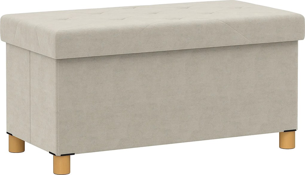 HOMCOM Skládací úložný taburet 67L, taburet s polstrovaným víkem a sametovým potahem, 76x38x38cm, krémově bílý | Aosom