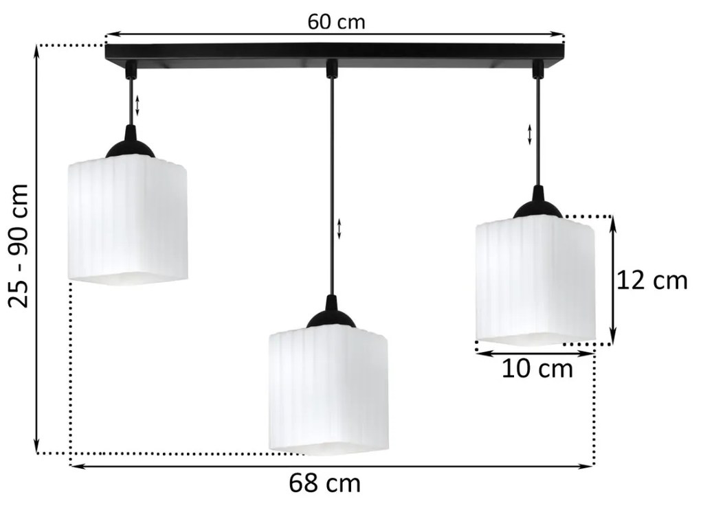 Závěsné svítidlo Riffle Square, 3x bílé skleněné stínítko, b