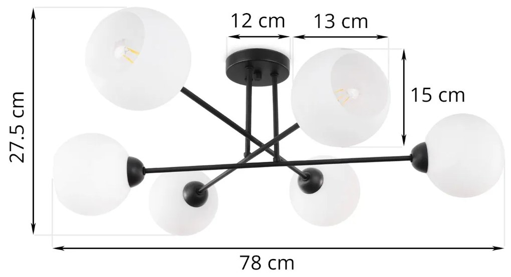 Stropní svítidlo Eliza, 6x bílé skleněné stínítko, B
