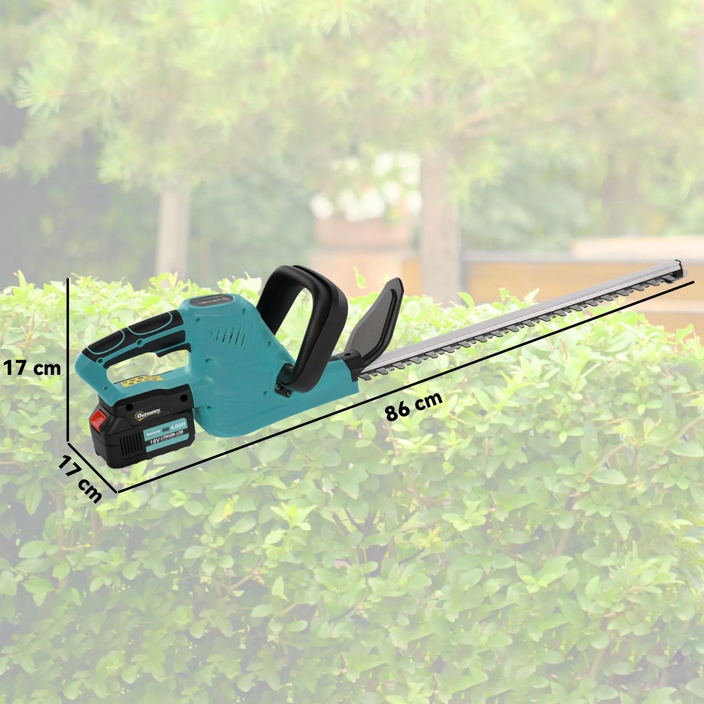 Outsunny Elektrický nůžky na živý plot, akumulátorové elektrické nůžky na živý plot s délkou střihu 51 cm, motor, akumulátor, modrý