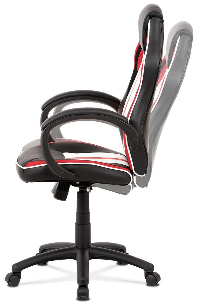 Kancelářská židle, červená-černá-bílá ekokůže+MESH, houpací mech, kříž plast čer