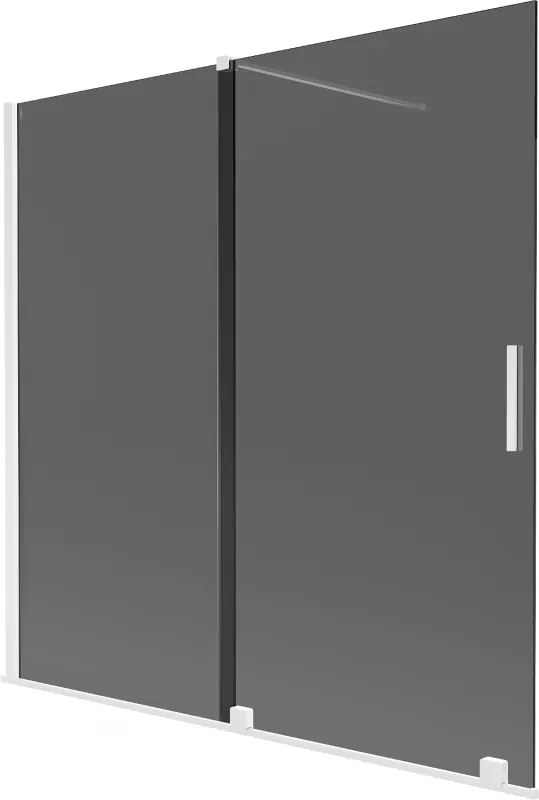 Mexen Velar, 2-křídlová posuvná vanová zástěna 160 x 150 cm, 8mm šedé sklo, bílá matná, 896-160-000-41-20