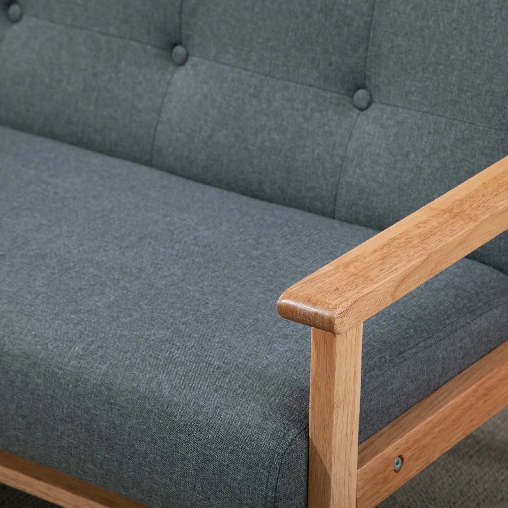 HOMCOM Dvoumístná pohovka Loveseat 2-místná s čalouněním kompaktní design v kombinaci lnu a kaučukovníku šedá 115x66,5x73cm do obývacího pokoje