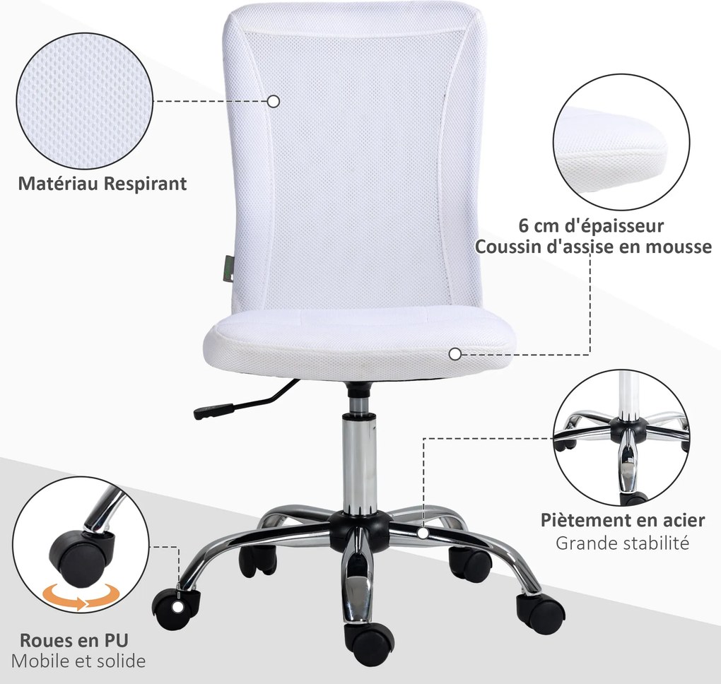 Vinsetto Ergonomická kancelářská židle s nastavitelnou výškou, manažerská židle, 360° otočná, bílá síťovina