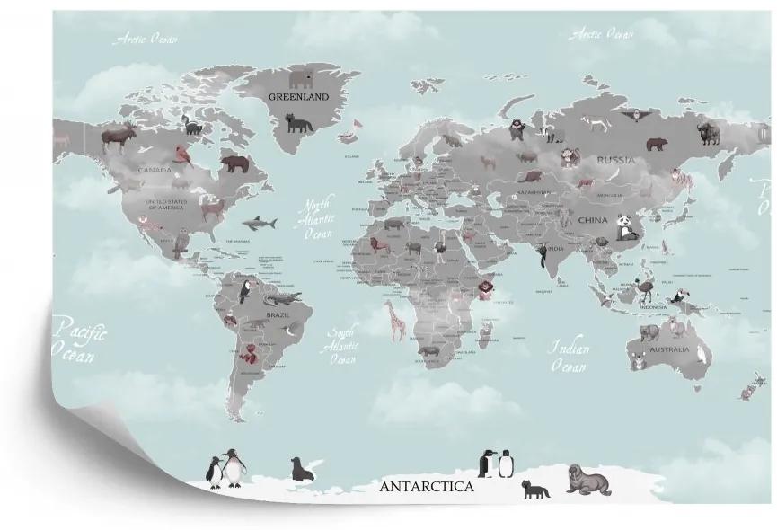 Fototapeta Animals World Map For Kids Wallpaper Design Hladký vinyl 368x254