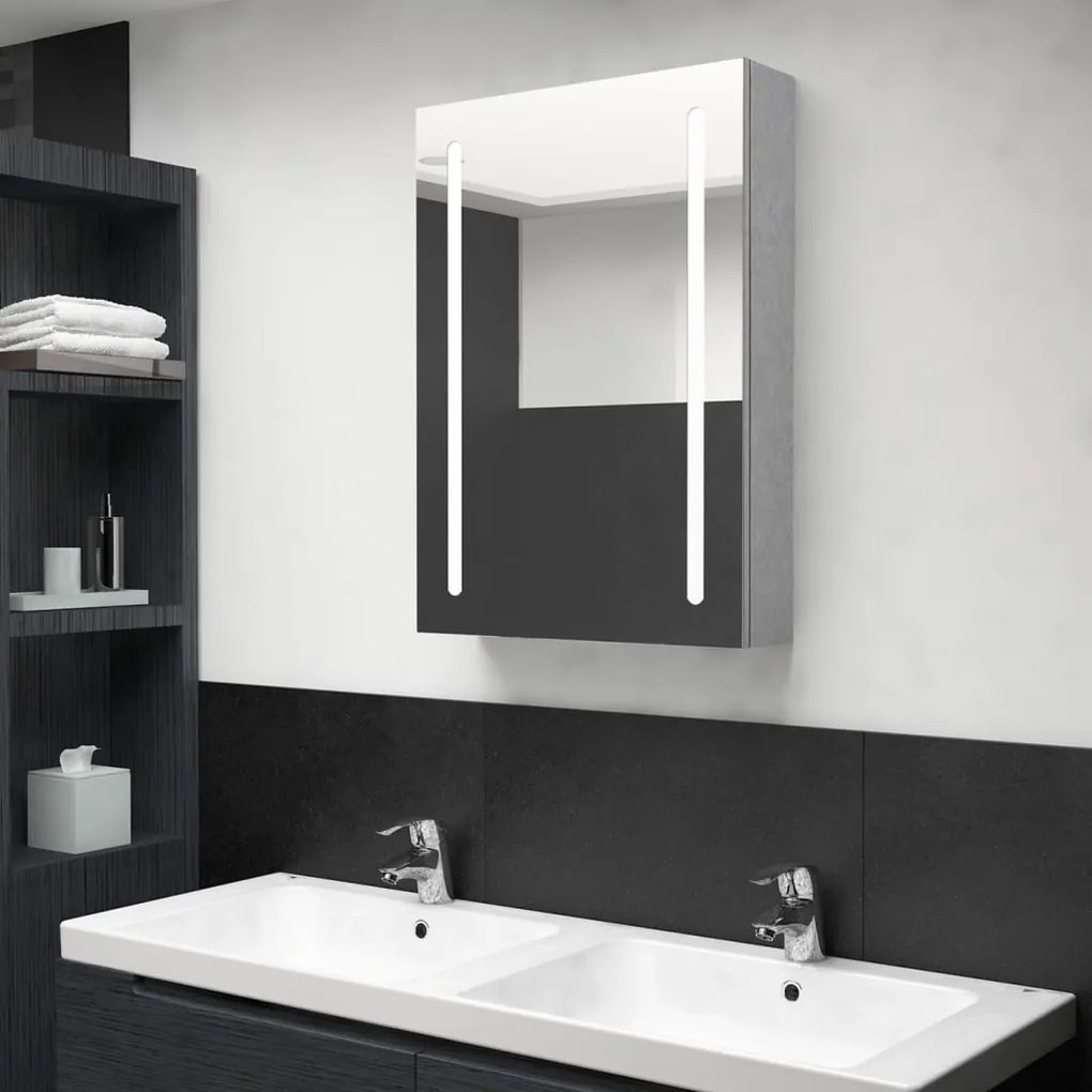 LED koupelnová skříňka se zrcadlem betonově šedá 50x13x70 cm 326495