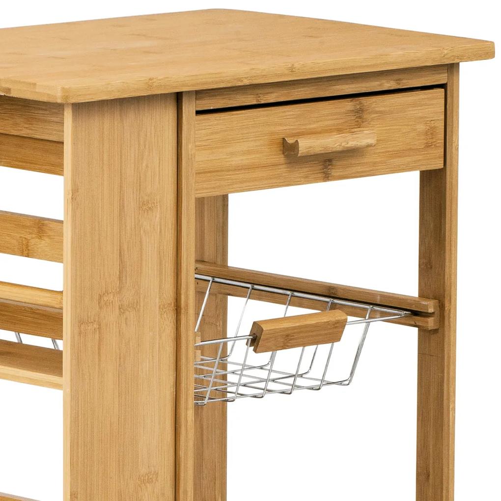 Servírovací stolek / regál, policový, masiv bambus, přírodní odstín, pojezd - DR-046