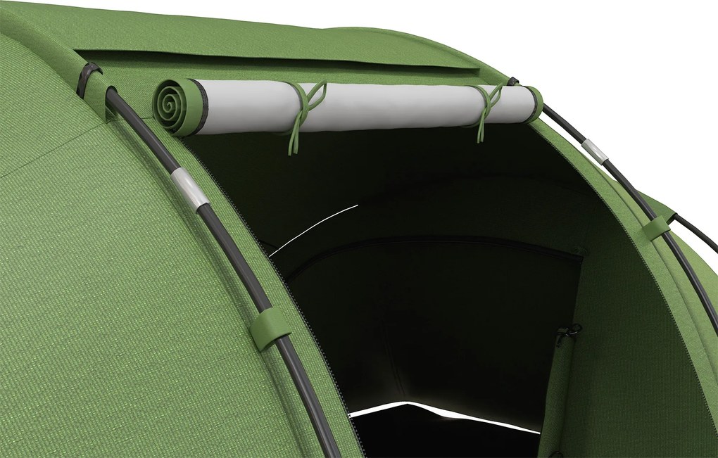 Tunelový stan pro 4-6 osob, kempinkový stan s dveřmi, podlážka, 2000 mm vodotěsná zelená barva