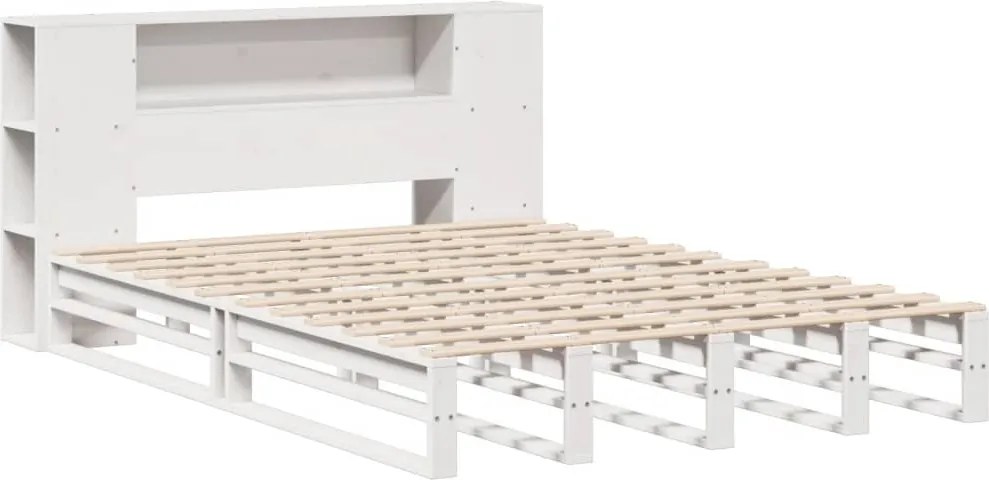 Postel s knihovnou bez matrace bílá 135 x 190 cm masivní dřevo 3323894