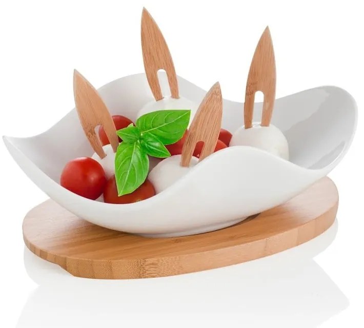 Bílá porcelánová/bambusová servírovací miska Appetizers – Brandani