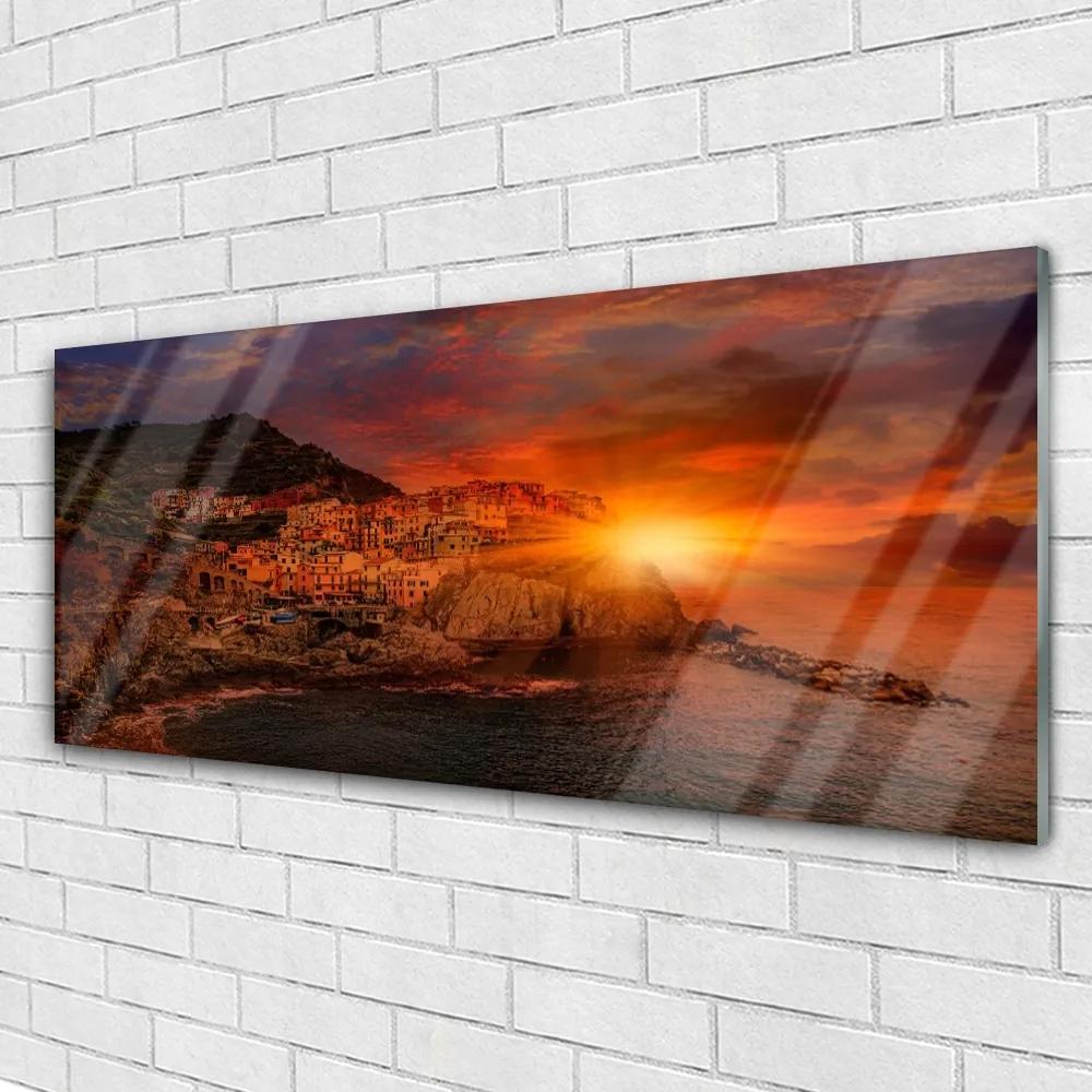 akrylový obraz Moře Město Krajina 125x50 cm