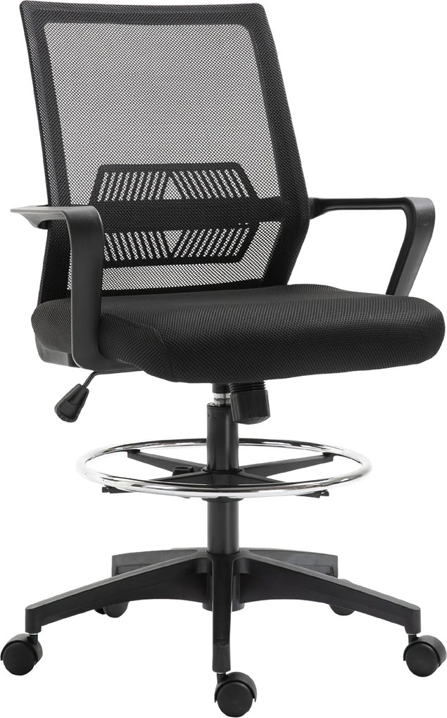 Vinsetto Ergonomická kancelářská židle s nastavitelým opěrným kruhem, bederní oporou, výškově nastavitelná otočná židle s síťovinou, návrhářská židle