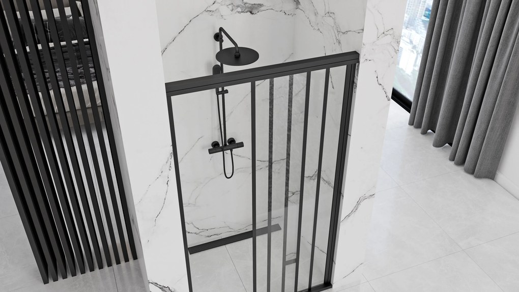 Posuvné sprchové dveře REA ALEX 90 cm pro instalaci do niky, černé/transparent - bez vaničky