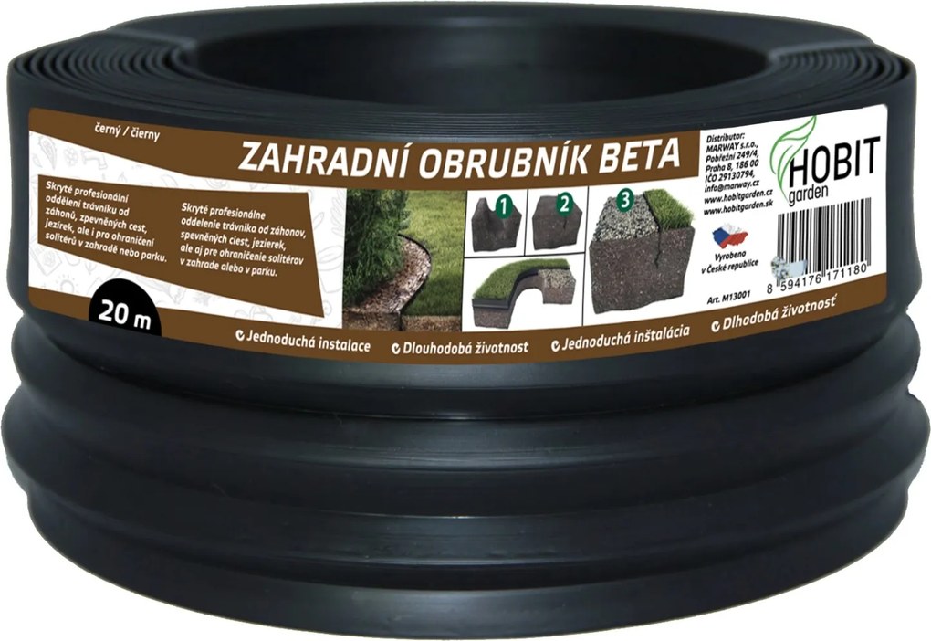 HOBIT garden Zahradní obrubník BETA černý 12 cm x 20 m