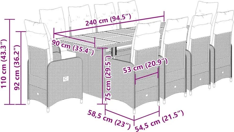 9dílný zahradní bistro set s poduškami černý polyratan 3277274