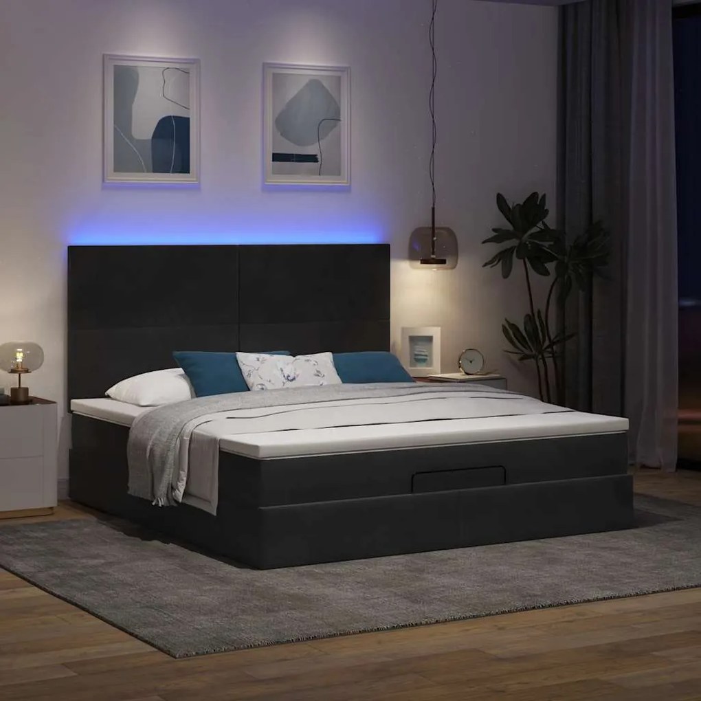 Osmanský rám postele s matracíes černá 180x200cm samet 3314266