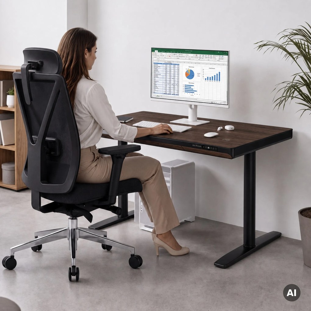 Elektrický psací stůl sit-stand se zásuvkou a bezdrátovou nabíječkou Qi černý/ořech, 1200 mm: ELLIS