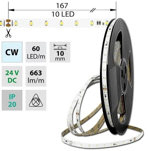 LED pásek McLED 24V studená bílá š=10mm IP20 6,5W/m 60LED/m SMD2835 ML-126.801.60.8
