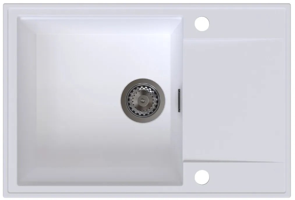 Sink Quality Sink55, kuchyňský granitový dřez 680x460x215 mm + grafitový sifon, bílá, SKQ-SINK.W.1KDO.XB
