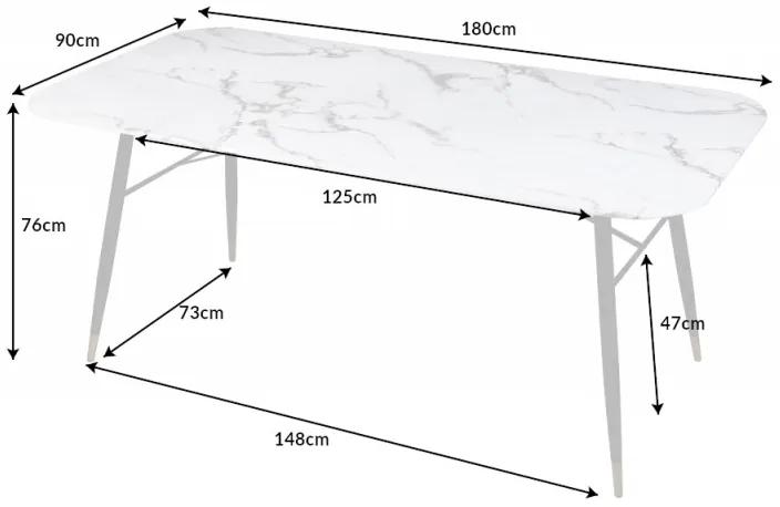 Jídelní stůl Paris 180cm skleněný mramorový vzhled bílá/ 40845