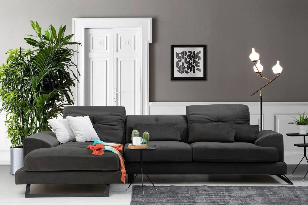 Designová rohová sedačka Heimana 308 cm antracitová - levá