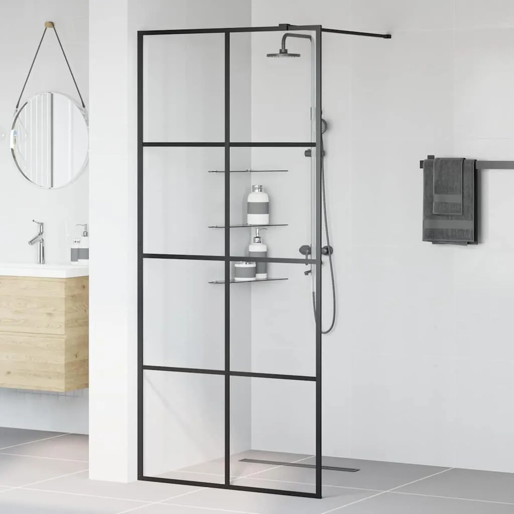 Zástěna do průchozí sprchy čiré ESG sklo 90 x 195 cm černá 151034
