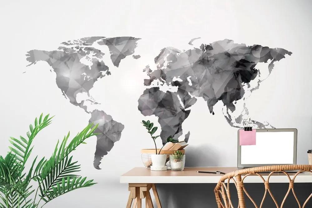 Samolepící tapeta polygonální mapa světa v černobílém - 450x300 cm