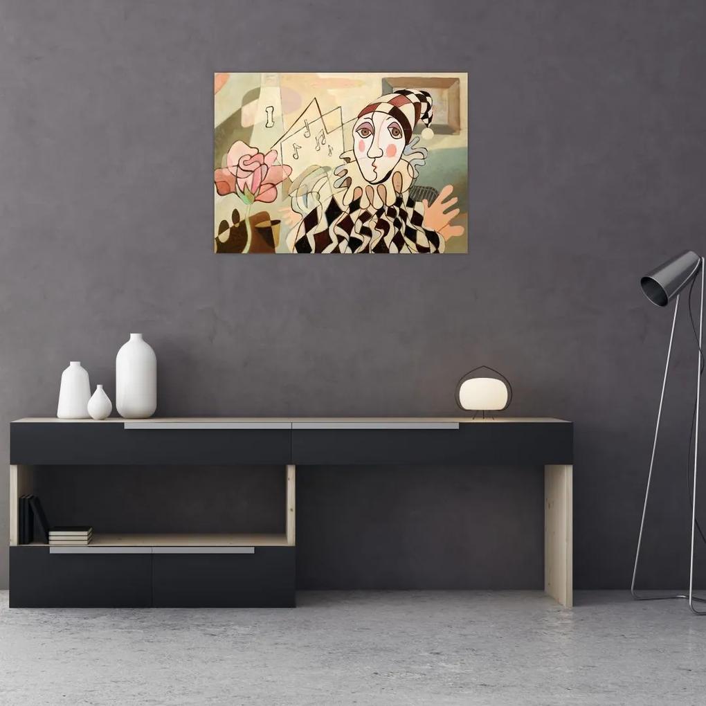 Skleněný obraz - Kubismus - harlequin and rose (70x50 cm)