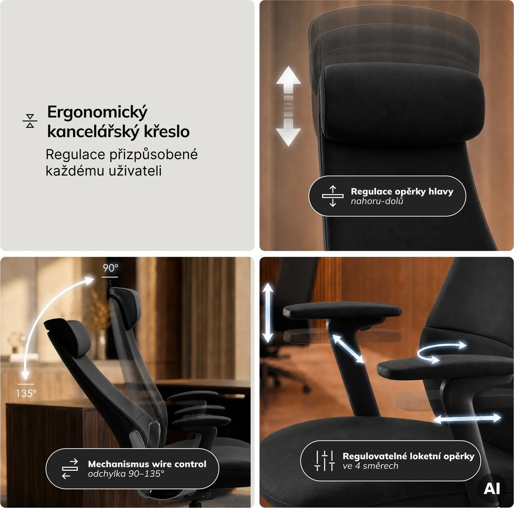 Křeslo kancelářské čalouněné ředitelské černé: COMMAND