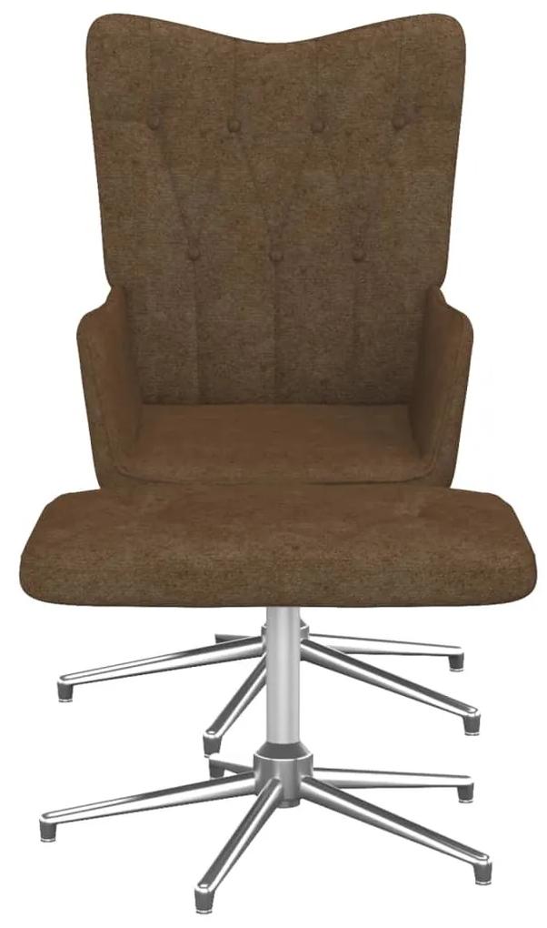 Relaxační křeslo se stoličkou hnědé textil