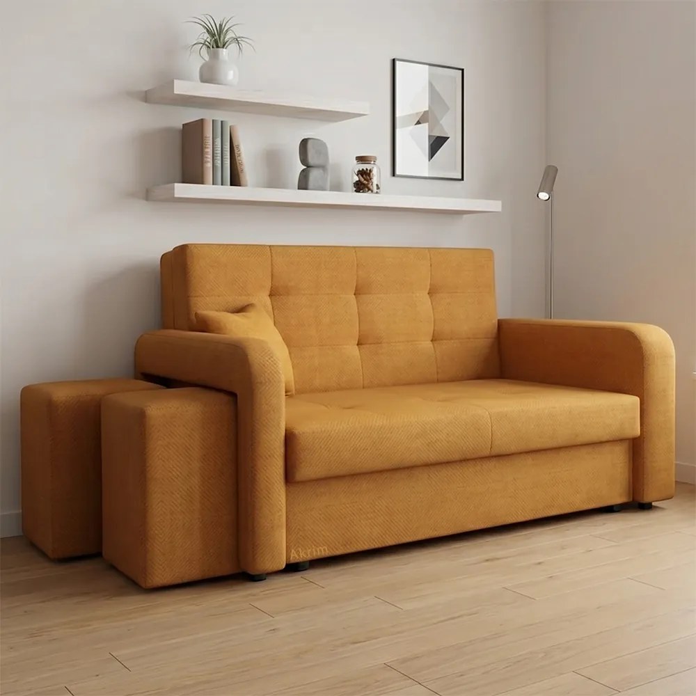Pohovka VIVA II HOME + 2x taburet v ceně | 158 cm | LEVÁ | rozkládací + úložný prostor | VÝBĚR TKANIN