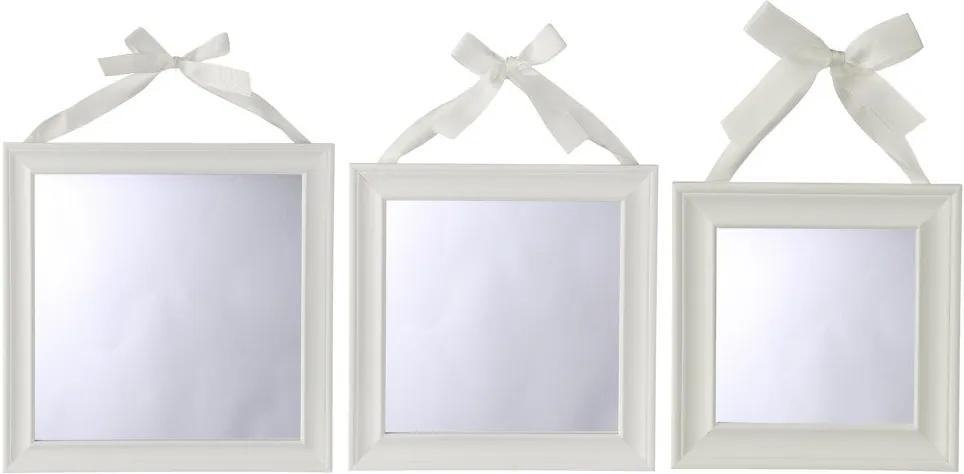Souprava 3 ozdobných zrcadel v bílém rámu, ozdobná zrcadla, zrcadlo na stěnu, bílé zrcadlo, zrcadla glamour, dekorativní zrcadla