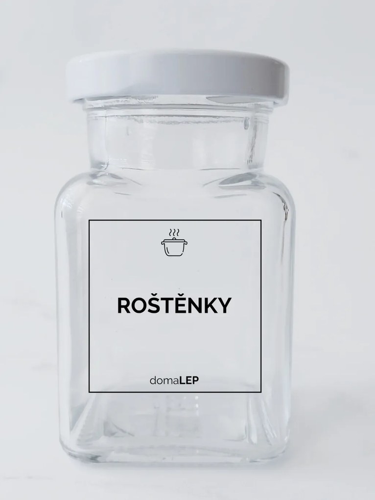 Samolepka na kořenky ROŠTĚNKY průhledná 5 × 5 cm tučné písmo