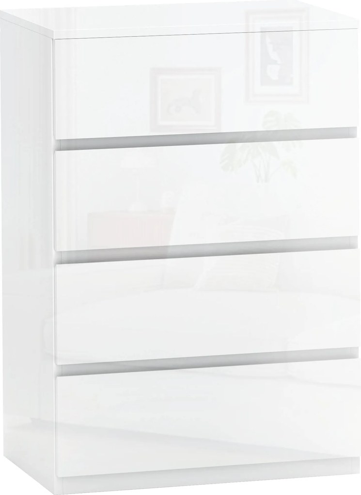 HOMCOM Komoda se 4 zásuvkami Moderní komoda do ložnice s bezpečnostním designem 55x33x80 cm Jasně bílá | Aosom