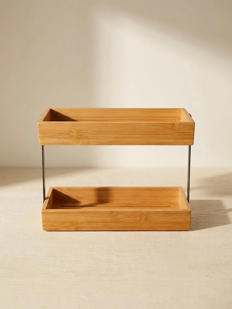 Sinsay - Volně stojící dvoupatrová bambusová police - béžová