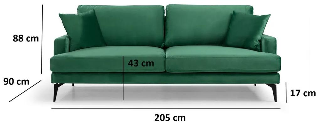3-místná pohovka Papira 205 cm zelená