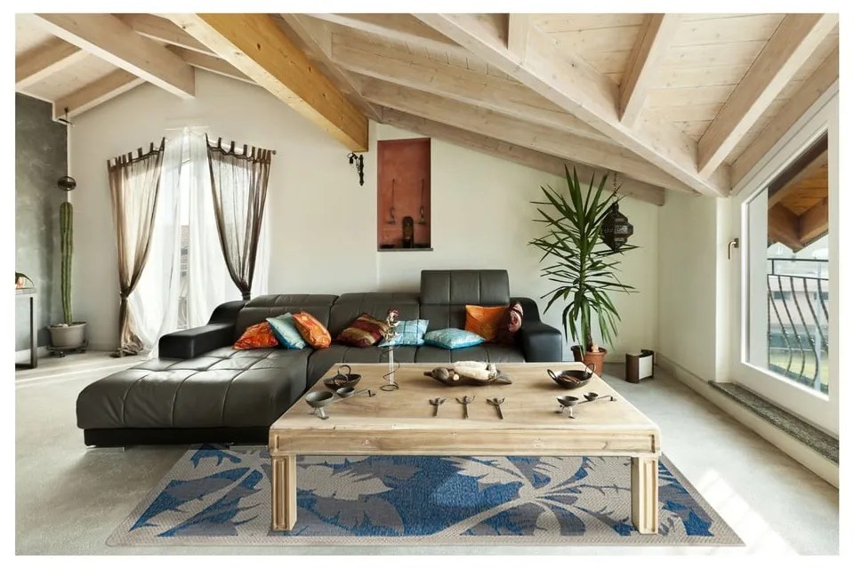 Modrý vysoce odolný koberec vhodný do exteriéru Webtappeti Palms, 135 x 190 cm