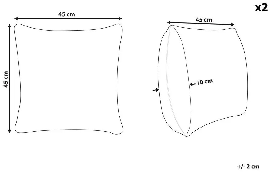 Sada 2 plyšových polštářů 45 x 45 cm žlutá PUMILA Beliani