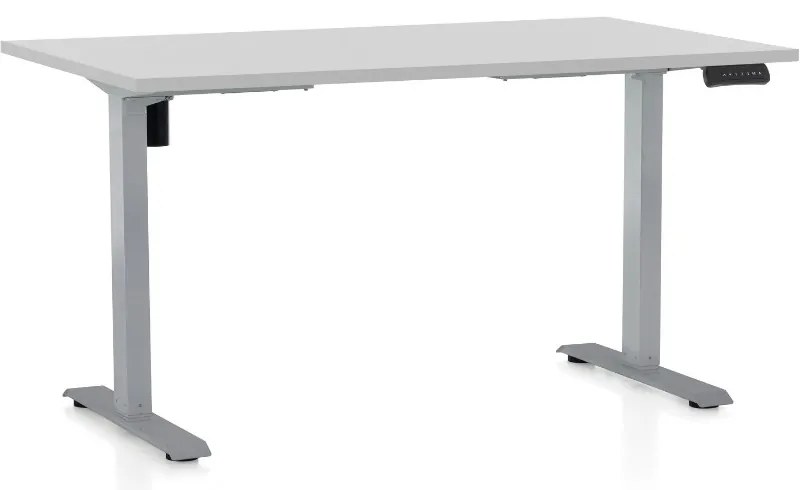 Výškově nastavitelný stůl OfficeTech B, 120 x 80 cm, šedá podnož, světle šedá