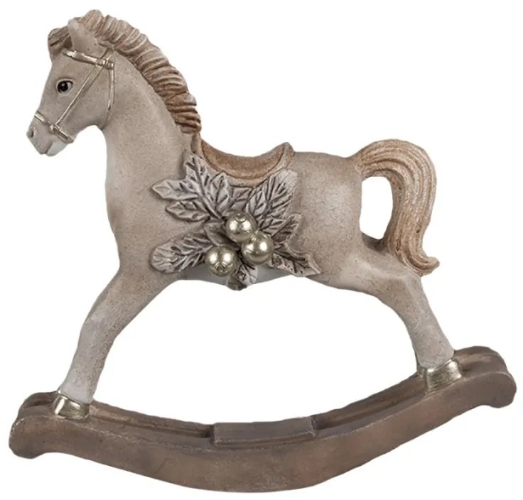 Dekorativní figurka hnědý houpací koník s cesmínou – 17x5x16 cm